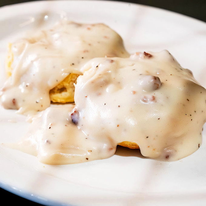 These biscuits and gravy aren't just a breakfast&mdash;they're an edible hug. Creamy, peppery perfection that grandma would approve of.