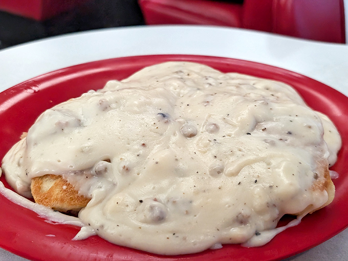 Biscuits and gravy so good they'd make your grandmother both jealous and proud. That pepper-speckled blanket of creamy comfort hides all sins.