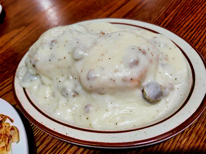 Biscuits and gravy so generous it needs its own bowl &ndash; this is breakfast done right, folks. 