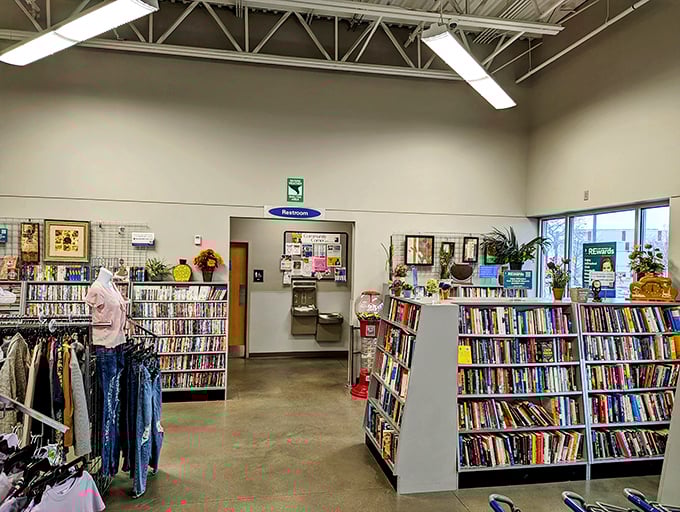 The book section: where bestsellers retire and literary treasures hide. Browse between DVDs and vintage clothing for your next bedside companion.