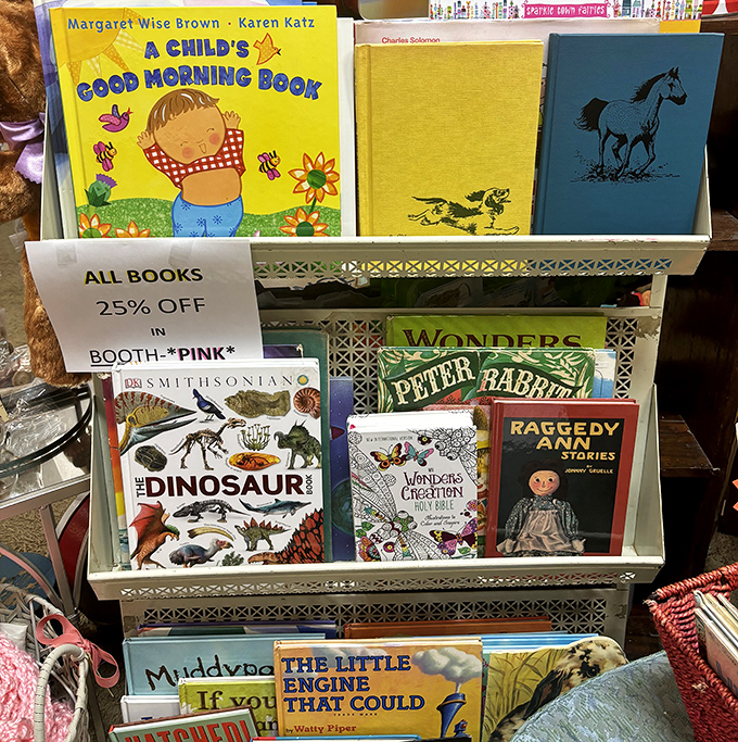 Childhood classics line these shelves, from "Peter Rabbit" to "The Little Engine That Could"&mdash;literary time machines at 25% off.