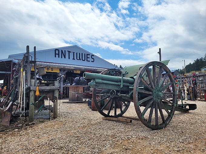 When an antiques shop displays an honest-to-goodness cannon out front, you know the treasures inside are going to be seriously interesting. 