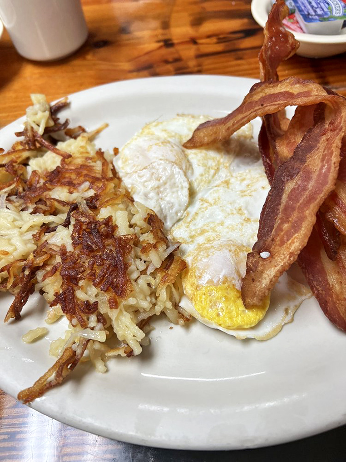 That bacon's standing at attention like it's auditioning for a role in crispy perfection.