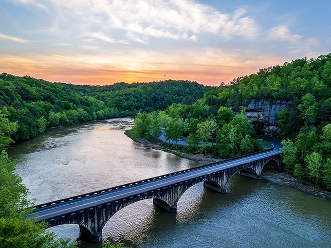 This bridge doesn't just connect two riverbanks&mdash;it connects you to views that make stopping your car mid-crossing completely understandable, if slightly illegal.