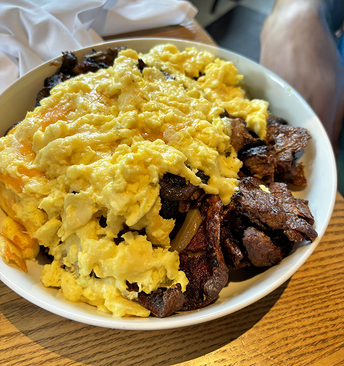 Breakfast alchemy at its finest&mdash;eggs and brisket finding their soulmates in each other like some beautiful, protein-packed romance novel.