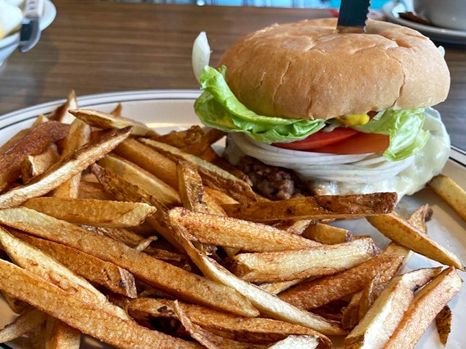 That burger and fries combo could make a vegetarian reconsider their entire life philosophy, at least momentarily.
