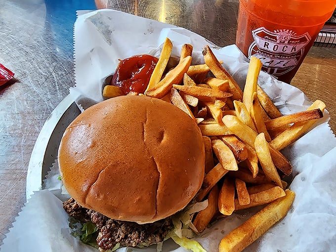 A proper American burger served with fries that look hand-cut and twice-fried&mdash;the way the founding fathers would have wanted it.