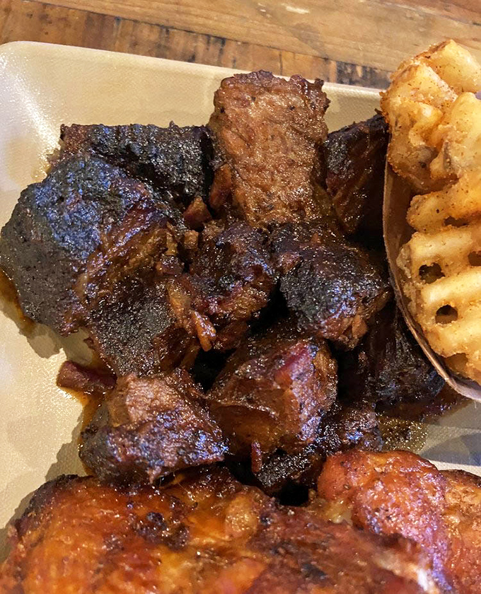 These burnt ends are barbecue perfection &ndash; crusty, caramelized exterior giving way to tender, juicy meat that practically dissolves on your tongue.