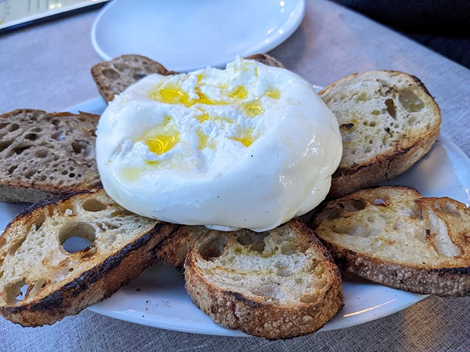 Burrata that makes grown adults weep &ndash; a cloud of creamy cheese drizzled with olive oil, waiting to be smeared on crusty bread like edible luxury.