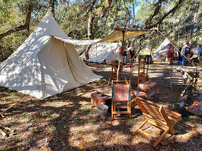 Period-authentic canvas tents transport visitors to another era &ndash; like time travel without the complicated physics or paradox worries.
