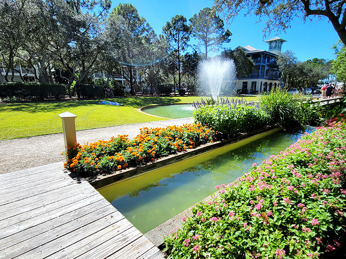Cerulean Park's fountain and flower-lined canals create a pocket of serenity. It's like someone shrunk Versailles and added a Florida twist.