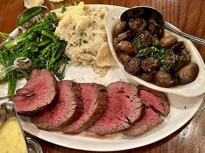 A plate that tells a story of balance &ndash; tender slices of beef alongside mushrooms that have found their higher purpose. This is what vegetables dream of becoming.