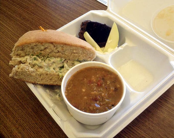 The chicken salad sandwich and soup combo&mdash;comfort food's dynamic duo, ready to make your day significantly better than it was five minutes ago.