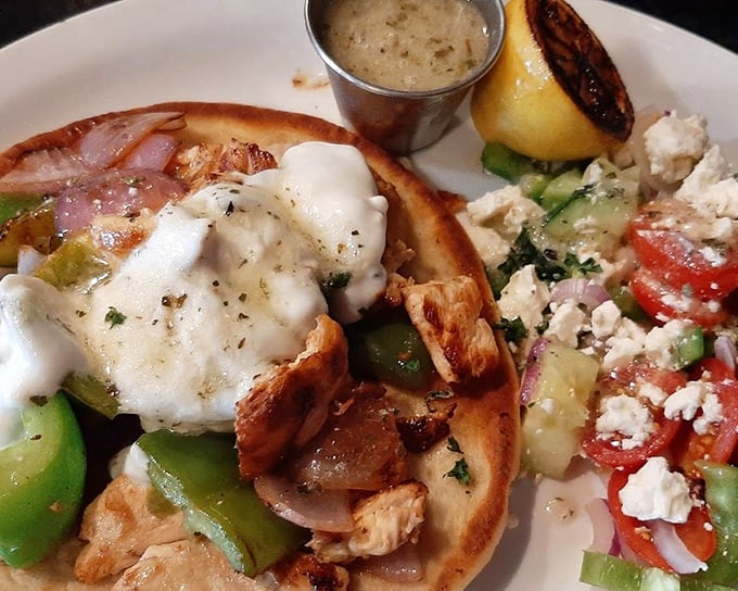 This Chicken Souvlaki plate doesn't just feed you&mdash;it transports you. Mediterranean flavors dancing with fresh vegetables and that perfectly poached egg.