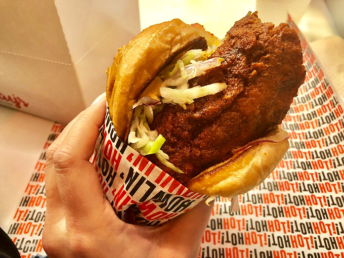 The sandwich that launched a thousand Instagram posts. Crispy chicken, creamy slaw, and tangy pickles nestled in a buttery bun&mdash;worth every minute in line.