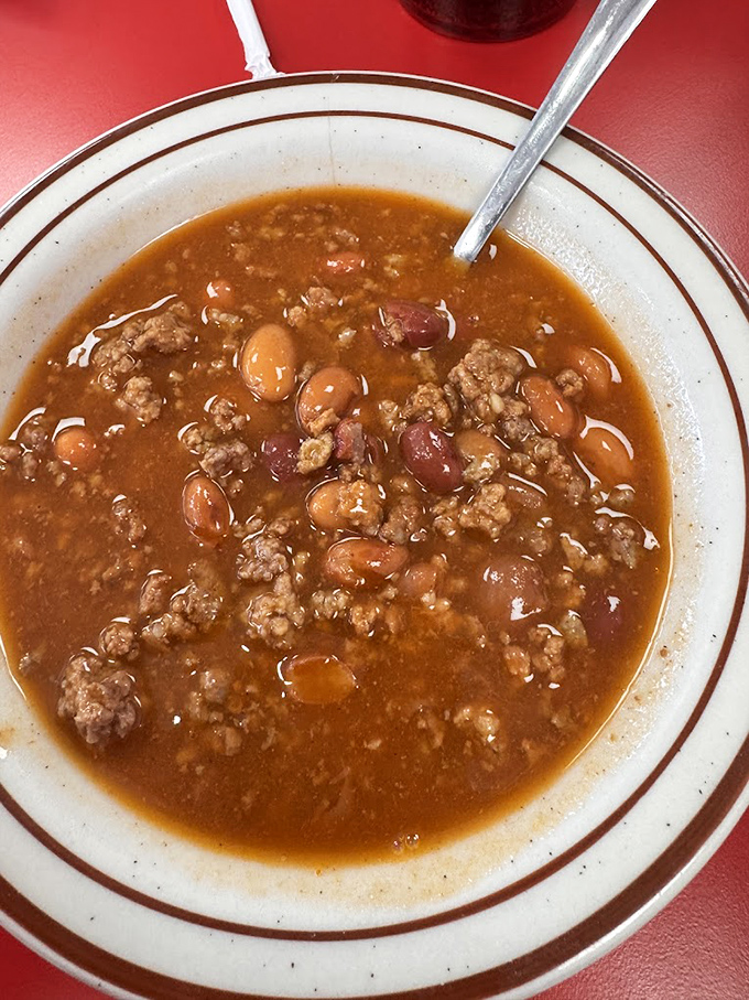 This isn't just chili&mdash;it's a hearty bowl of comfort featuring beans and ground beef in perfect harmony, ready to warm you from the inside out.