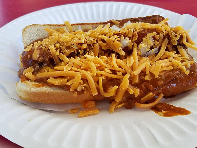 Chili, cheese, and a hot dog unite in holy matrimony. This messy masterpiece demands both napkins and your undivided attention.