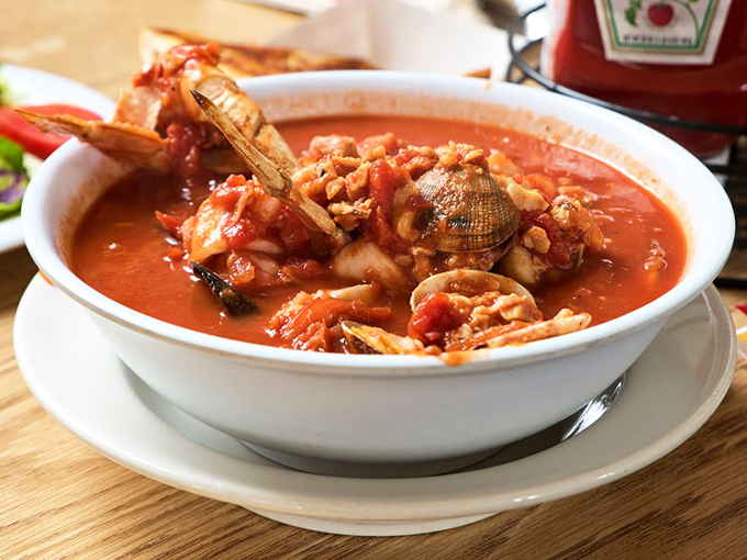 Cioppino that beat Bobby Flay! This tomato-based seafood symphony has more stars than the Hollywood Walk of Fame.