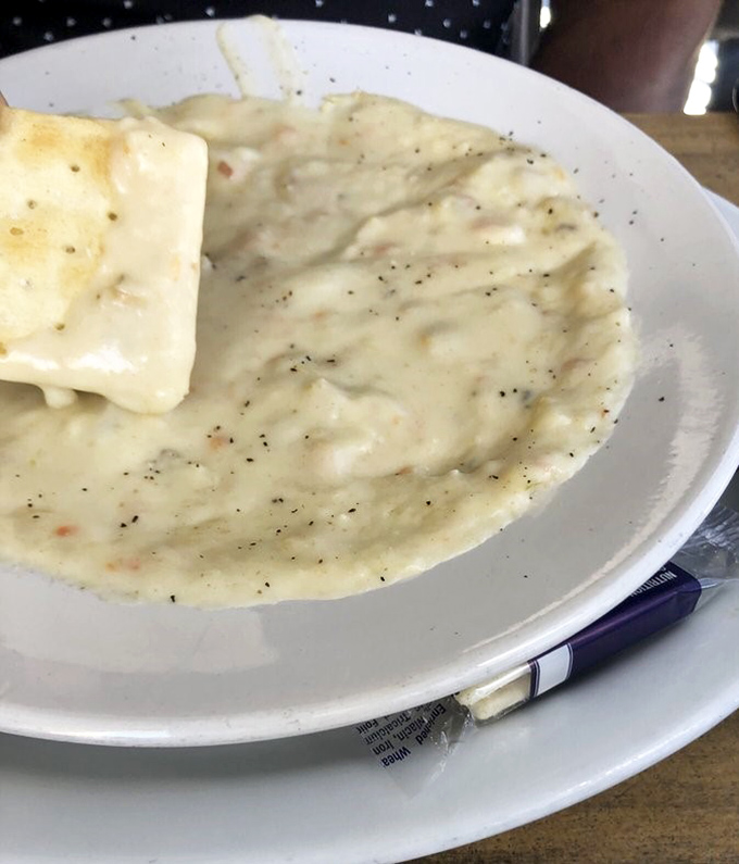 This clam chowder isn't messing around&mdash;thick enough to stand a spoon in and studded with clams that actually showed up for work.