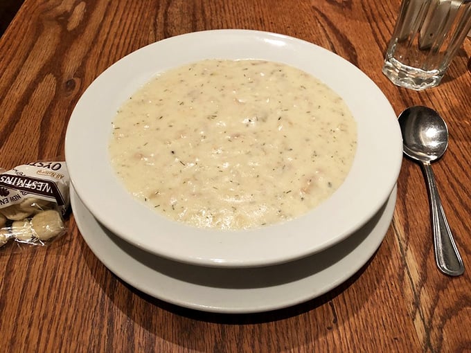 This isn't just clam chowder—it's a creamy bowl of New England comfort that whispers, "Sit down, stay awhile, forget your troubles."