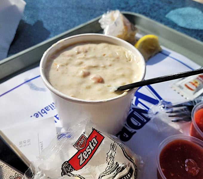 Clam chowder so hearty it could qualify as a main course. Each spoonful delivers that perfect balance of creamy comfort and briny delight.