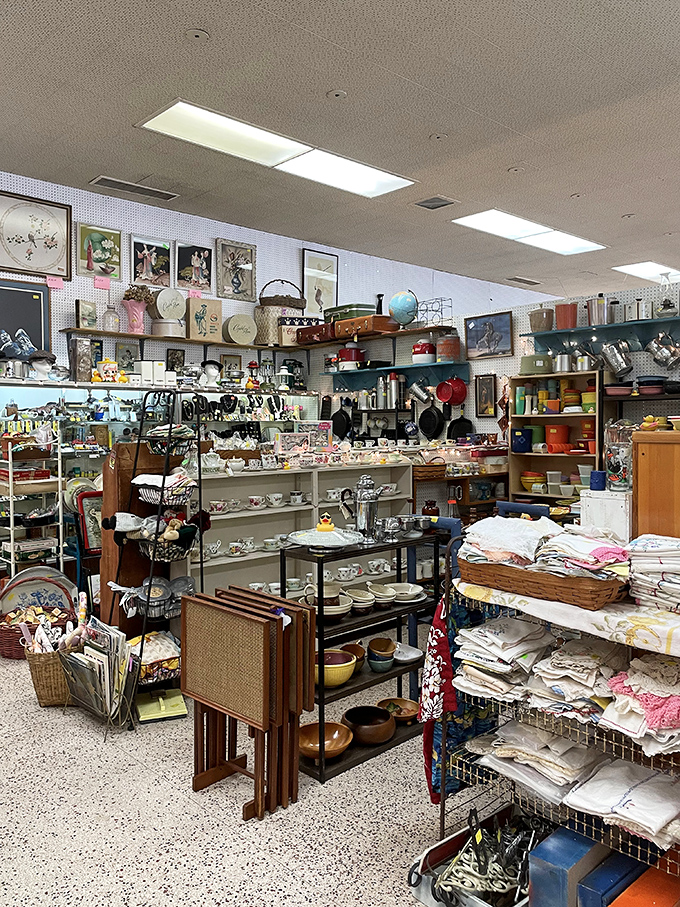 Kitchen treasures that would make your grandmother nod in approval. Those Pyrex bowls have seen more family recipes than a church cookbook.