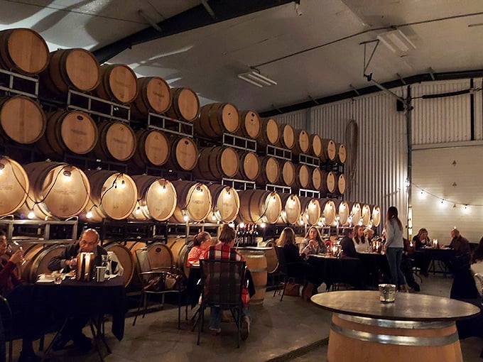 Wine barrels line the walls at Clearwater Canyon Cellars, where award-winning vintages are served without the Napa Valley attitude or prices.