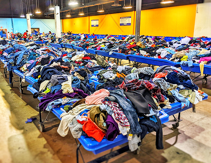 A textile rainbow that would make Marie Kondo simultaneously faint and rejoice. Every color, pattern, and possibility imaginable.