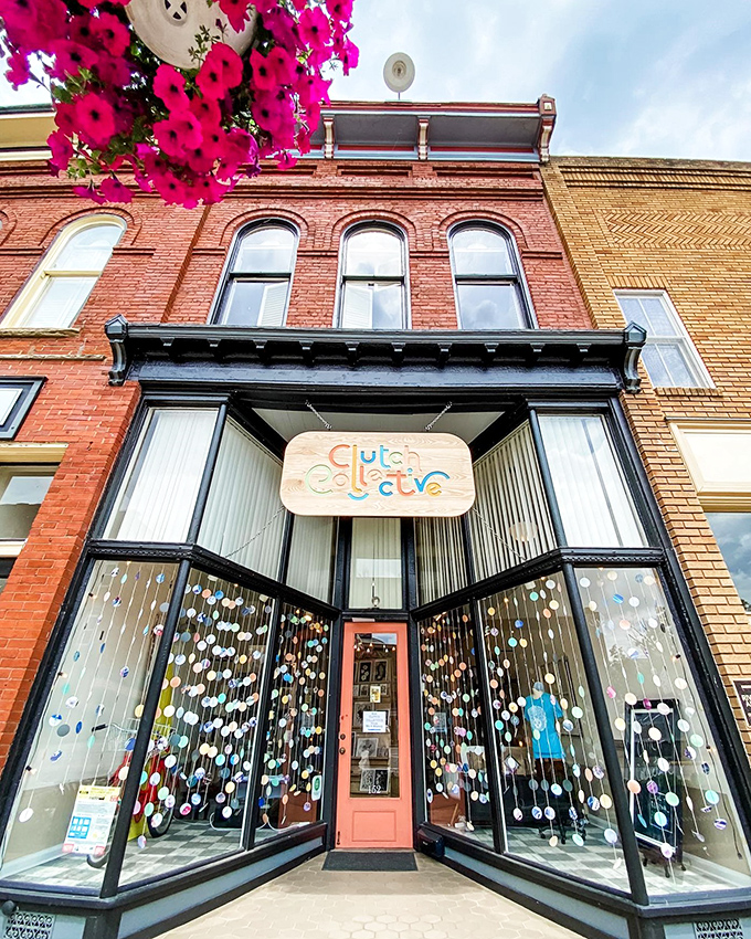 Clutch Collective's storefront brings a splash of whimsy to historic brick, proving that Marietta balances preservation with playful modern creativity.