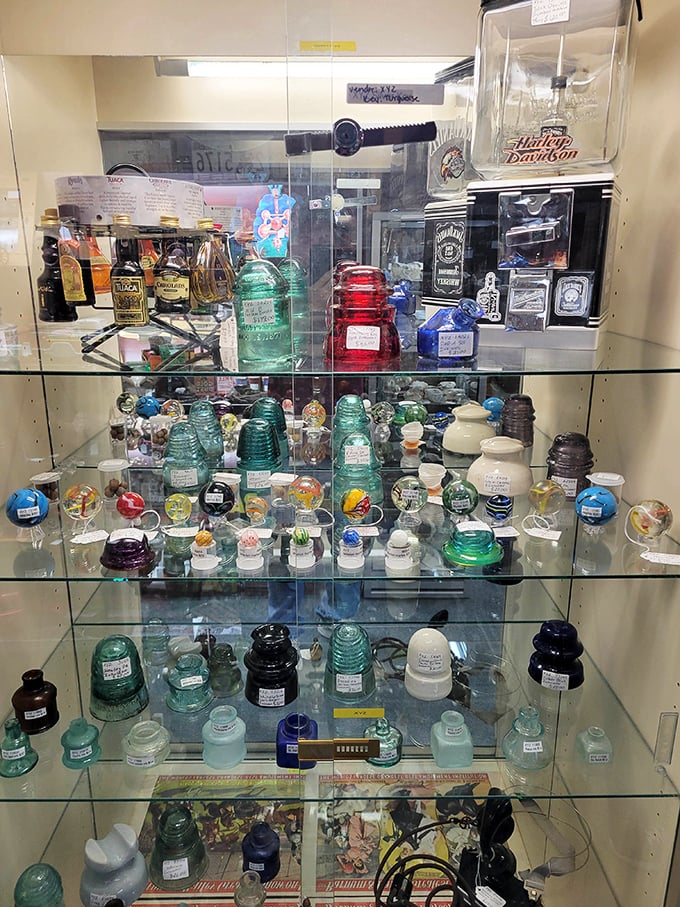Glass insulators, vintage bottles, and collectibles that would make any Antiques Roadshow appraiser do a double-take.