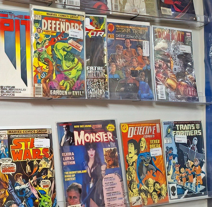 Comic book heaven where Spider-Man, Star Trek, and Elvira coexist on paper—a multiverse before Marvel made it mainstream.