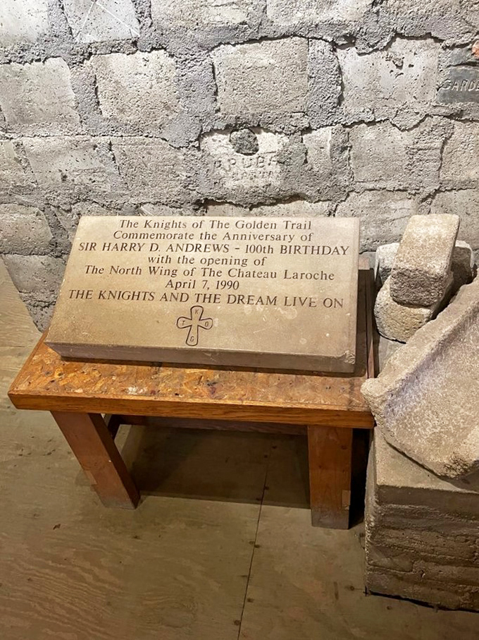 A commemorative plaque honors Sir Harry D. Andrews and the Knights of the Golden Trail, proving chivalry isn't dead&mdash;it just relocated to Ohio.