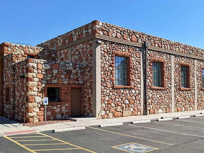 This stone community clubhouse looks like it could host the world's most relaxed board meetings.