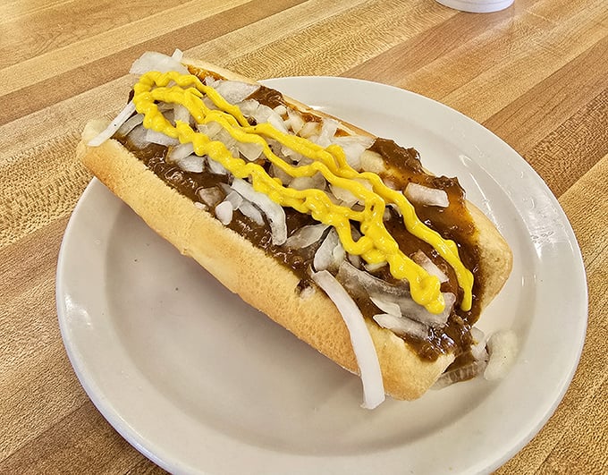 The Coney Dog: Michigan's answer to the question, "How can we make a hot dog even better?" Mustard, onions, and chili in perfect harmony.