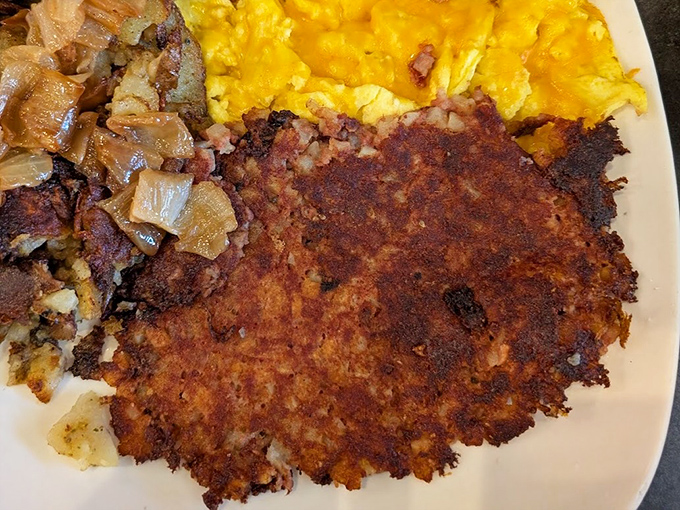 Crispy-edged corned beef hash that makes you wonder why you'd ever eat anything else for breakfast. The eggs are just showing off.