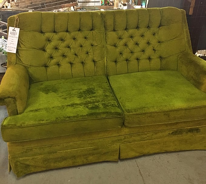 That avocado-green tufted sofa isn't just furniture&mdash;it's a time machine to 1970s living rooms where families gathered to watch "The Brady Bunch."