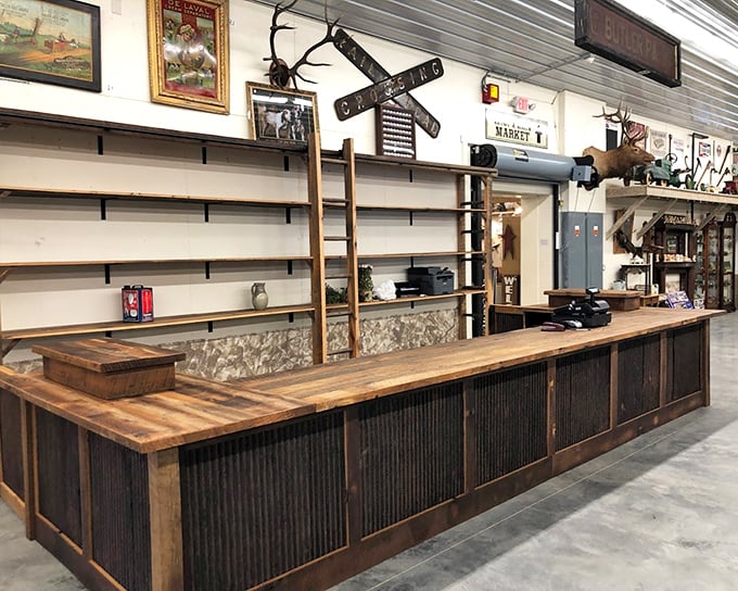 Not just a counter&mdash;a portal to simpler times. That wooden craftsmanship makes today's flat-pack furniture look like it's having an identity crisis.