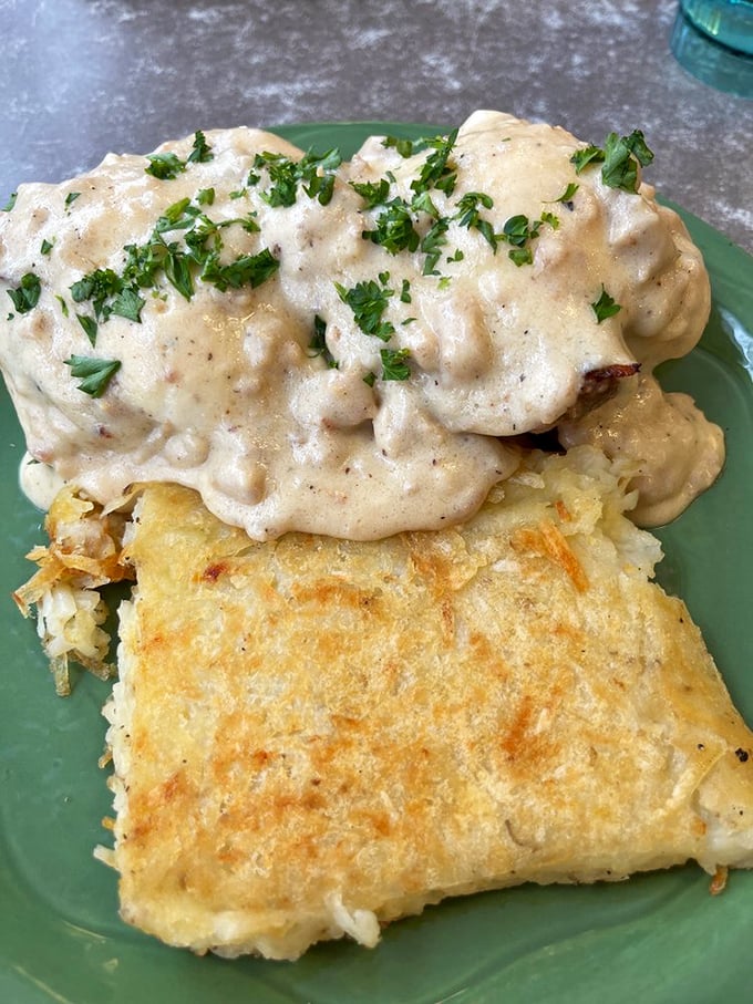 The Country Benedict isn't just breakfast—it's architecture. Layers of flavor crowned with hollandaise that cascades like a creamy Alaskan waterfall.