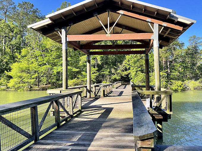 A covered fishing pier that doubles as life's pause button. The perfect spot to contemplate everything or absolutely nothing at all.