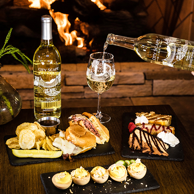 A Chardonnay, a sandwich, and thou. This fireside spread proves that wine country indulgence isn't just for California anymore.