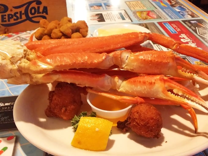 Snow crab legs so impressive they deserve their own zip code. The kind of seafood that justifies wearing a bib as an adult in public.