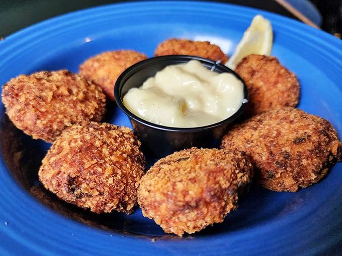 Golden-fried crab nuggets that crunch like your boots on fresh snow. The perfect handheld delivery system for Alaska's famous crustaceans.