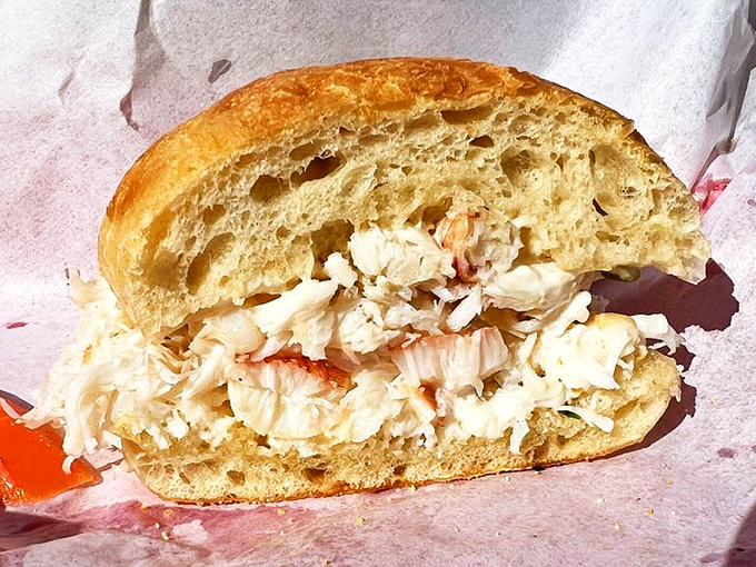 This crab sandwich doesn't need fancy frills—just sweet, tender meat piled generously on fresh bread, proving that simplicity often tastes the most sublime.