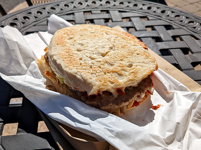 The Italian Favorite sandwich, looking like it just stepped off a Milan runway—if Milan were obsessed with perfectly melted cheese and savory fillings.