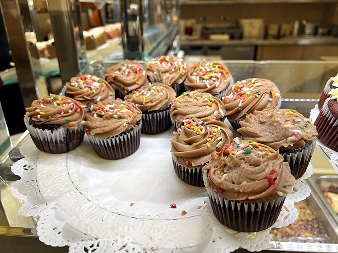 These chocolate cupcakes with sprinkles aren't trying to win any fancy baking competitions&mdash;they're just here to remind you what childhood happiness tastes like.