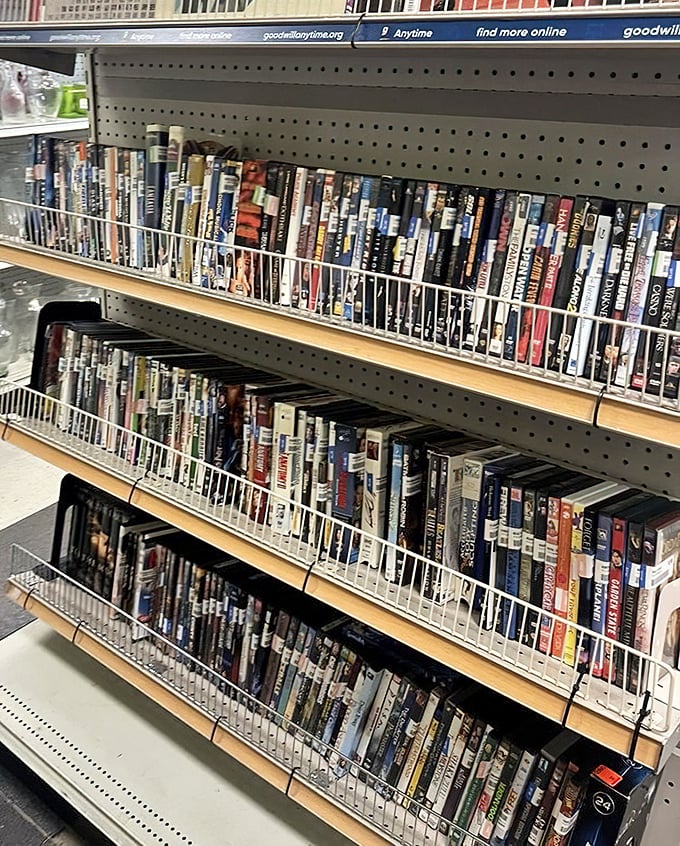 The DVD section rivals extinct video stores, offering cinematic treasures from blockbusters to obscure documentaries for just a few dollars each.