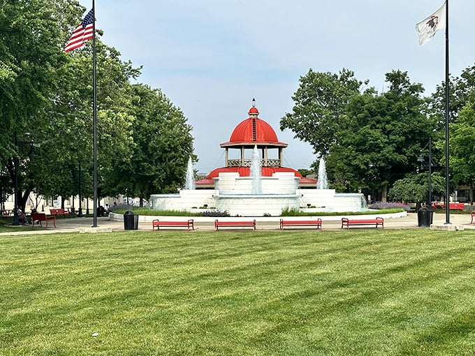 Central Park's iconic red-domed pavilion serves as Decatur's community living room &ndash; no remote control required.