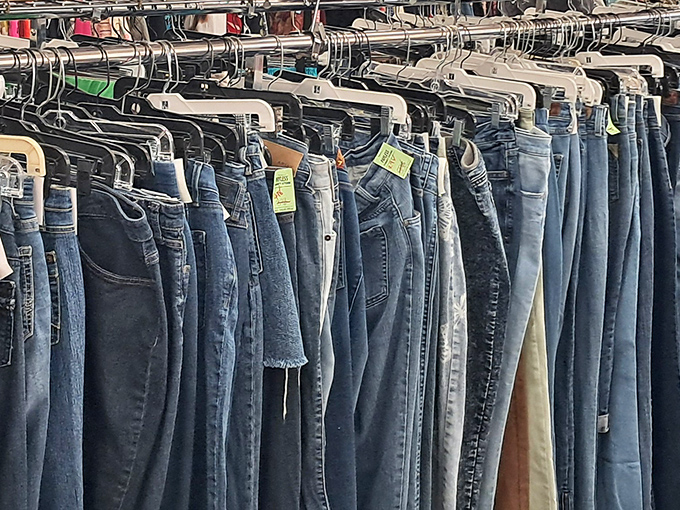 The denim section: organized better than my retirement portfolio. Each pair tells a story—hopefully not one involving the '90s acid wash trend.