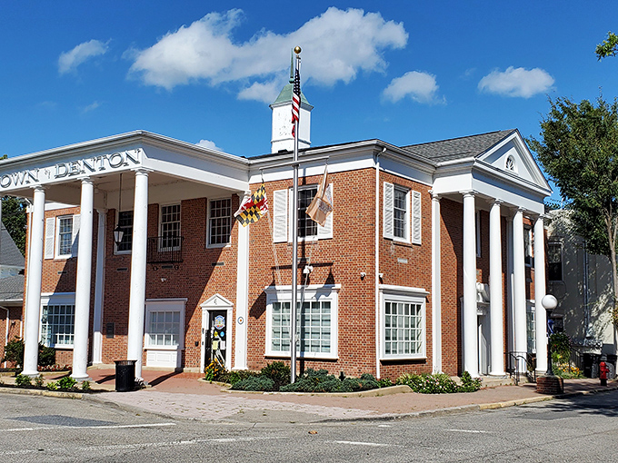 Denton's Town Hall combines colonial-inspired architecture with small-town practicality&mdash;where government remains accessible rather than intimidating.
