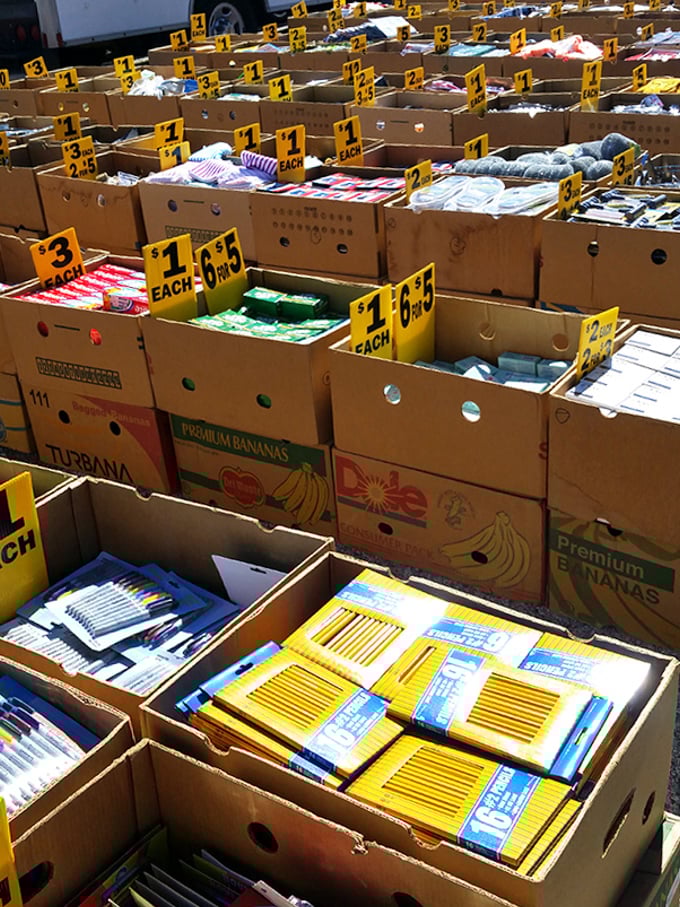 Banana boxes reincarnated as bargain bins, where $1 treasures wait to be discovered by patient shoppers with keen eyes.